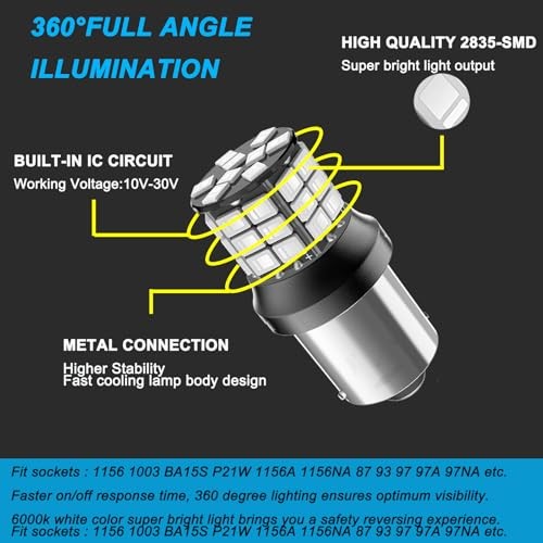 1156 Led Bulb, 12V 24V Super Bright 1141 1003 BA15S LED Bulbs Used 1156 ...