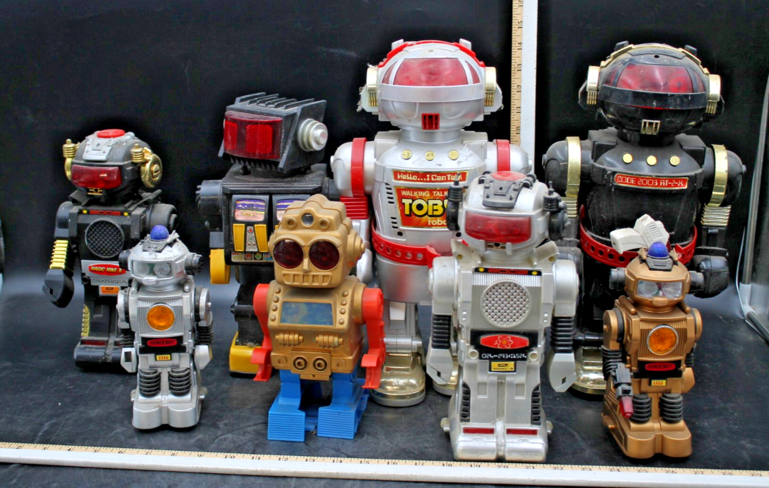 8 Misc Vtg Plastic Robots CODE 2003 Talkin Toby Force Bot Magic Mike ...