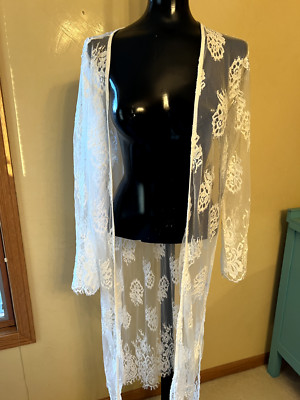 Active USA White Lace Long Tunic Length Cardigan Jacket Size Large | eBay