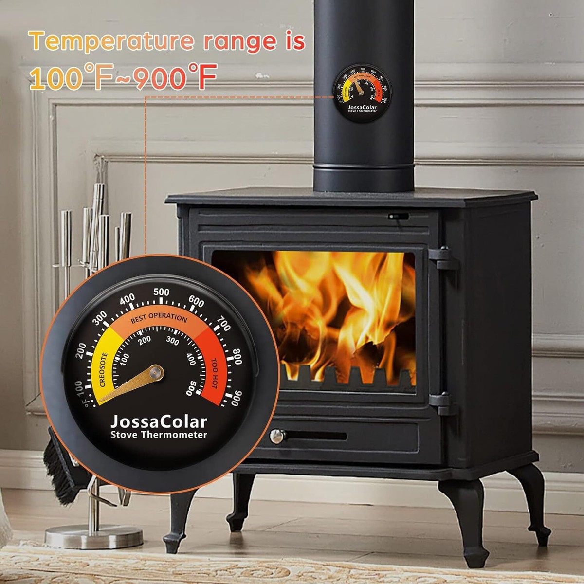 Stove Fan Magnetic Wood Stove Thermometer - 100-900°F Temperature Gauge ...