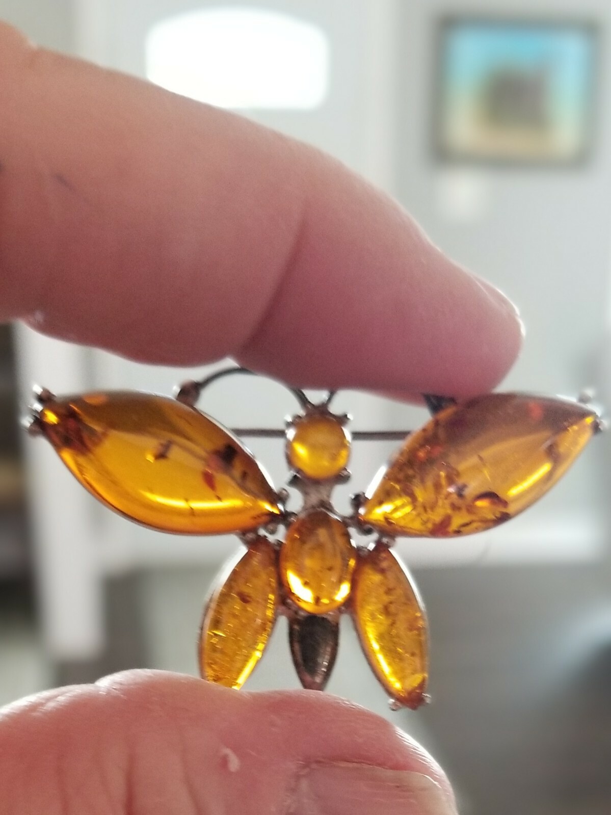 Antique Vintage Amber Butterfly Pin - Gem