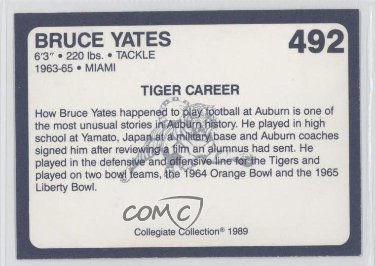 1989 Collegiate Collection Auburn Tigers Bruce Yates #492 | eBay