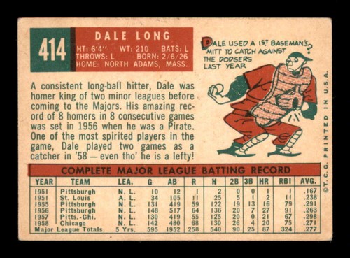 1959 Topps #414 Dale Long VG/VGEX X2840631 | eBay