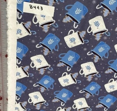 Blue And White Cocoa Mugs By Mook Cotton Quilt Fabric By The Half Yard ...