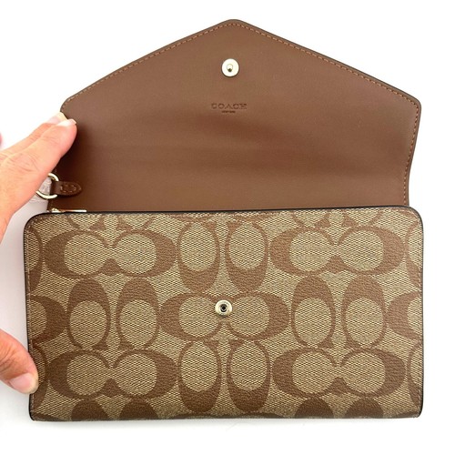 Coach Travel Envelope Wallet In Blocked Signature Canvas Khaki Brown ...
