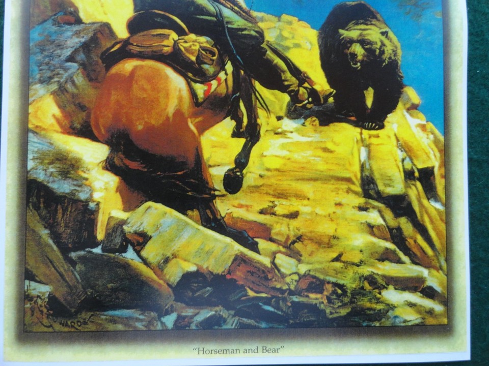 Winchester Firearms Poster Advertising, "Horseman and Bear" by H.C ...