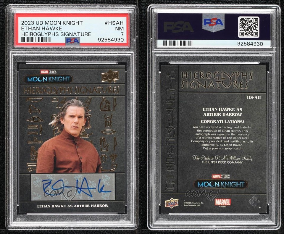 2023 Upper Deck Moon Knight Heiroglyphs Signatures Ethan Hawke PSA 7 ...