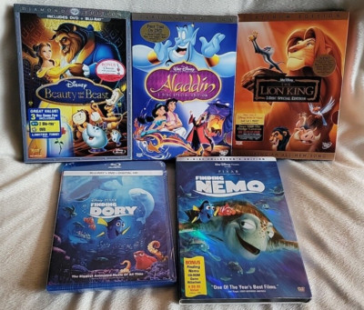 DISNEY 5 Blu-ray/DVD Lot Lion King, Beauty and the Beast, Aladdin ...