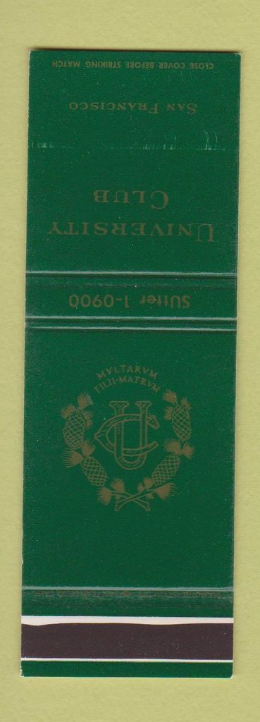 Matchbook Cover - University Club San Francisco CA WEAR SAMPLE | eBay