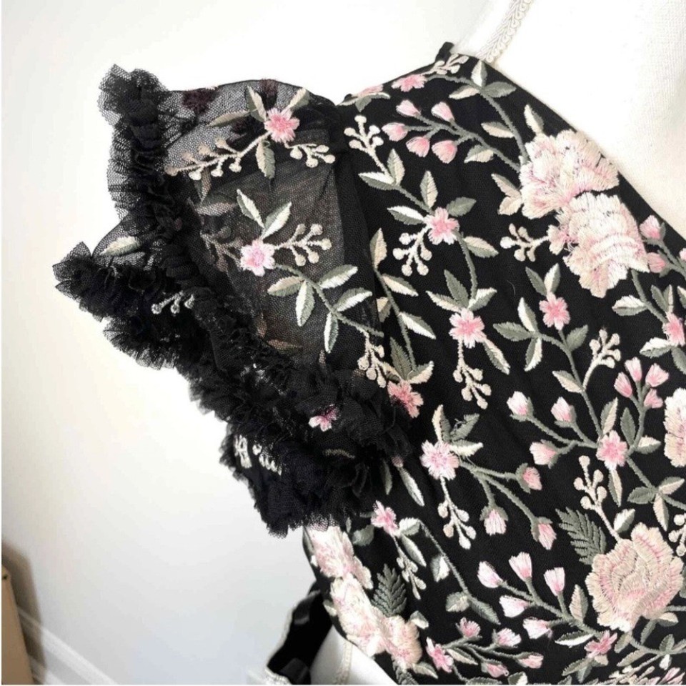 Mac Duggal Embroidered Floral Ruffled One Shoulder Lace Up Gown Black ...