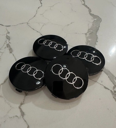 Set of 4 Audi Black Wheel Center Caps Chrome Logo 60 MM - A3,A4,A6,A8 ...