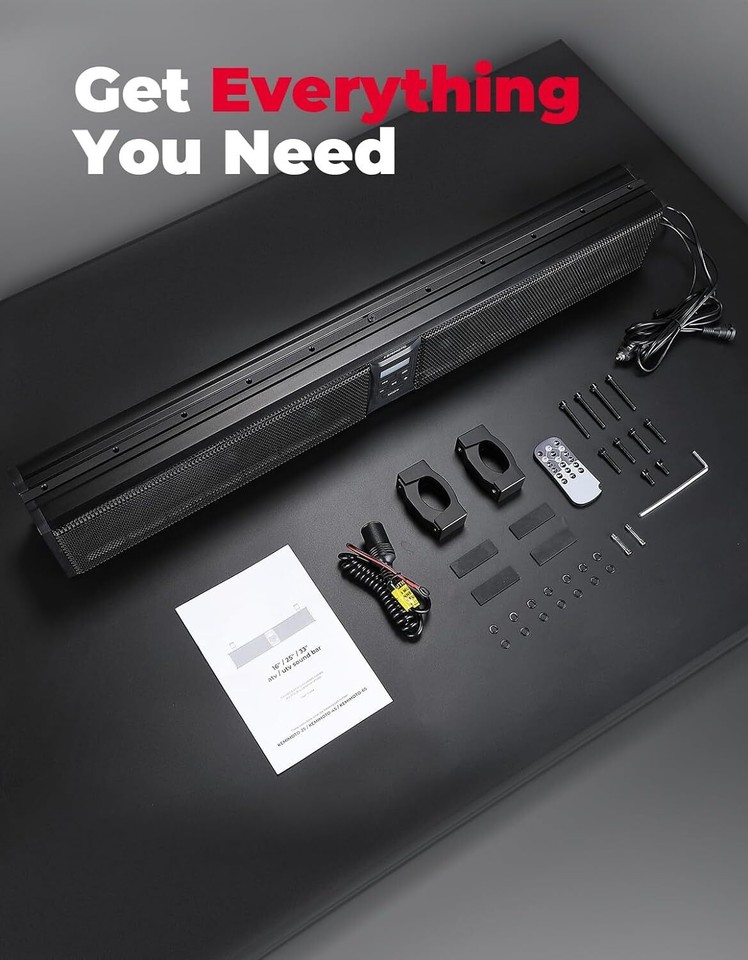 KEMIMOTO 33" UTV ATV RGB Sound Bar Bluetooth Marine 8 SXS Speaker ...