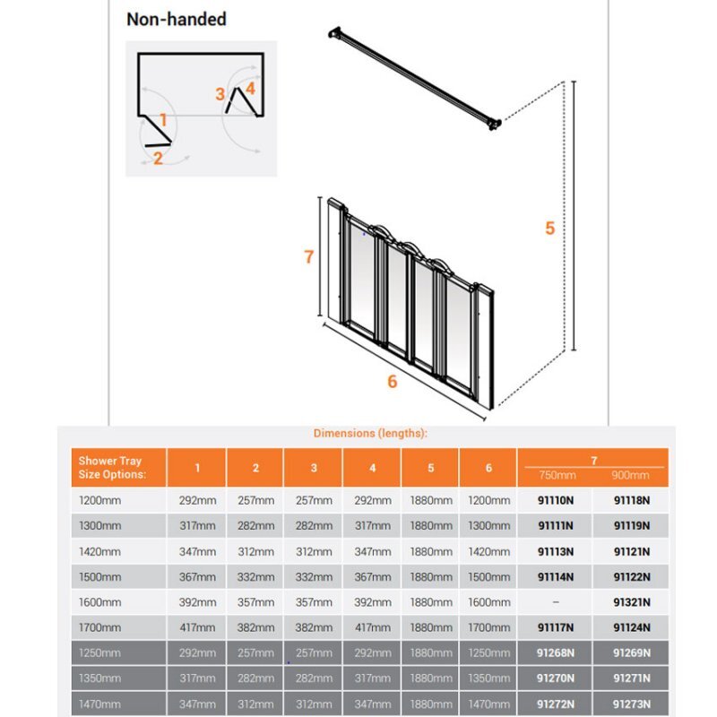AKW Option N Half Height Shower Screen - 750 & 900mm, Double Bi-Fold ...