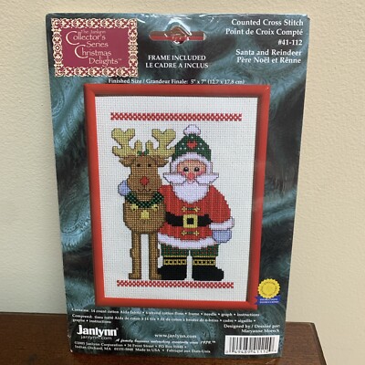 Janlynn Santa & Reindeer Cross Stitch Kit Red Frame Christmas Delights ...