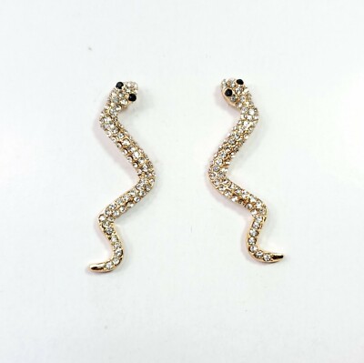 E0565 Gold Color Base Clear Rhinestones Deco Animal Snake Shape Drop ...