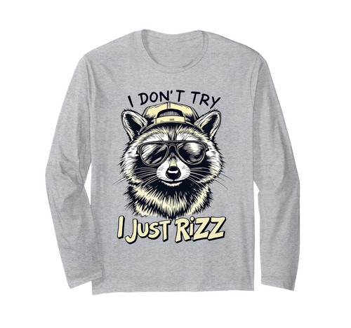 Gen Alpha Slang Birthday Rizz Gifts for Boys Funny Raccoon Long Sleeve ...