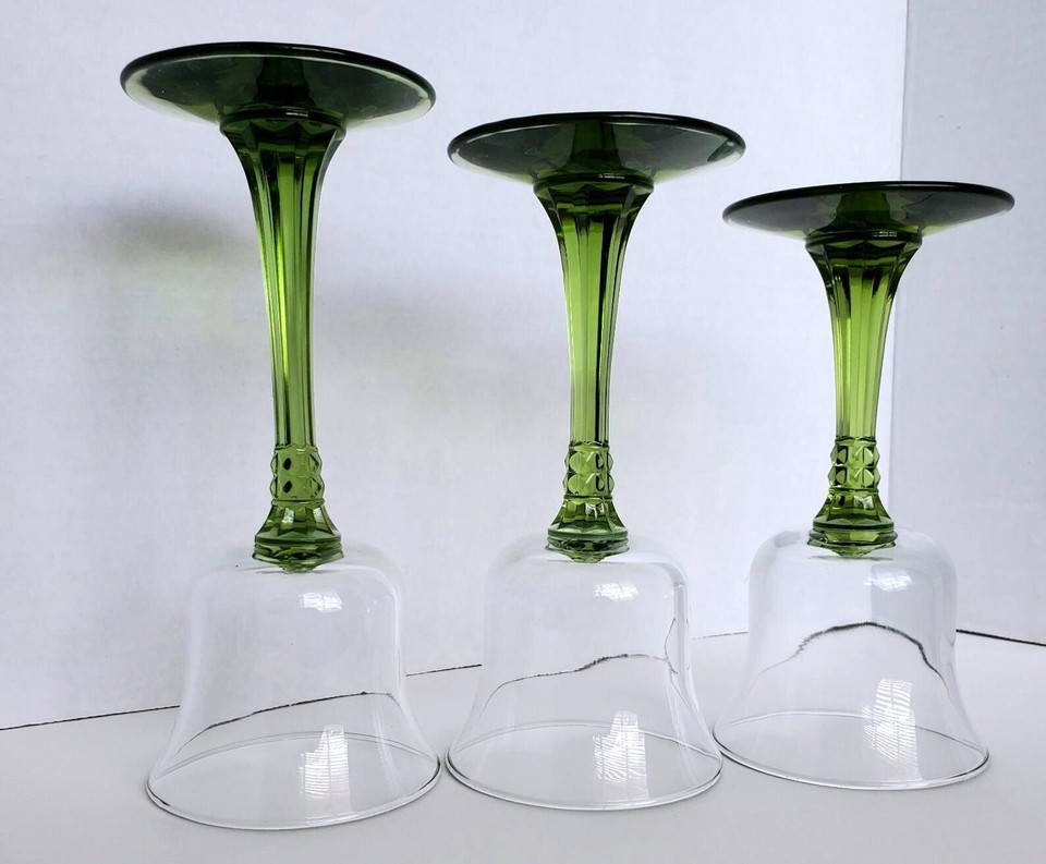VTG Partylite Spring Swirl Clear Glass Candle Holders x3 Green Stem ...