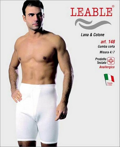MUTANDA UOMO GAMBA CORTA LEABLE 148 LANA COTONE COLORE BIANCO DALLA 4 ...