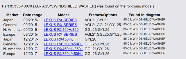 LEXUS R-19 OEM JAR ASSY WINDSHIELD WASHER 85355-48070 8535548070 for ...