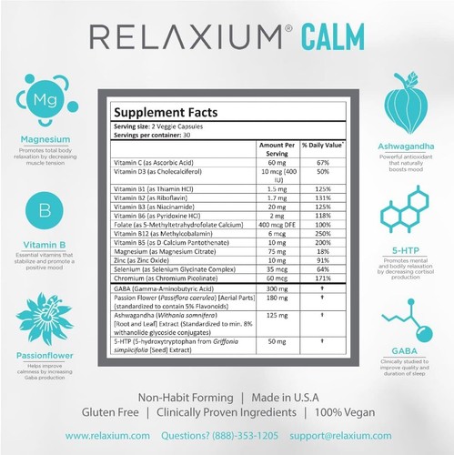 Relaxium Calm - Stress & Mood Support, with Ashwagandha, 5-HTP ...