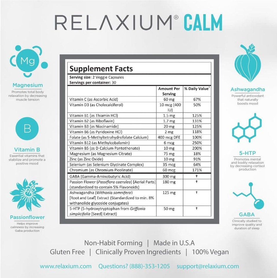 Relaxium Calm - Stress & Mood Support, with Ashwagandha, 5-HTP ...