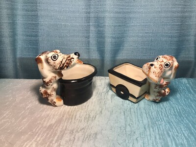 Pair Vintage Mini Planters Succulent Pots Pin Cushions Dogs Funny Faces ...