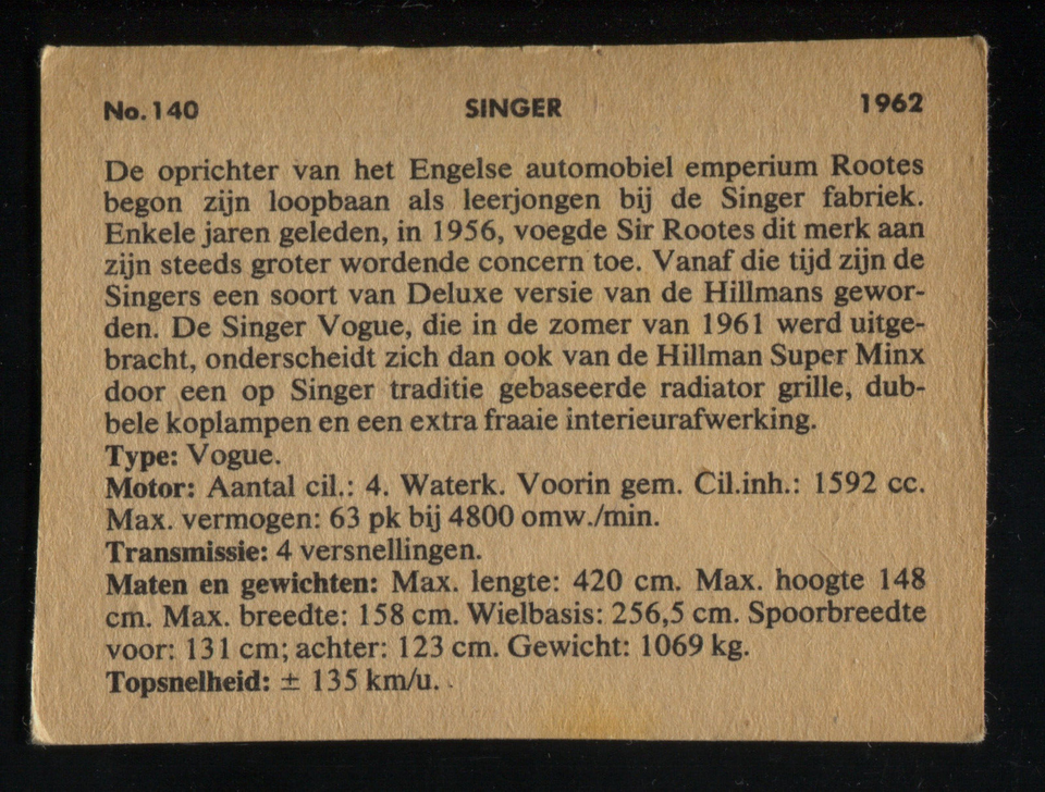 Singer Vogue 1962 Vintage 1960s Dutch Trading Card | eBay