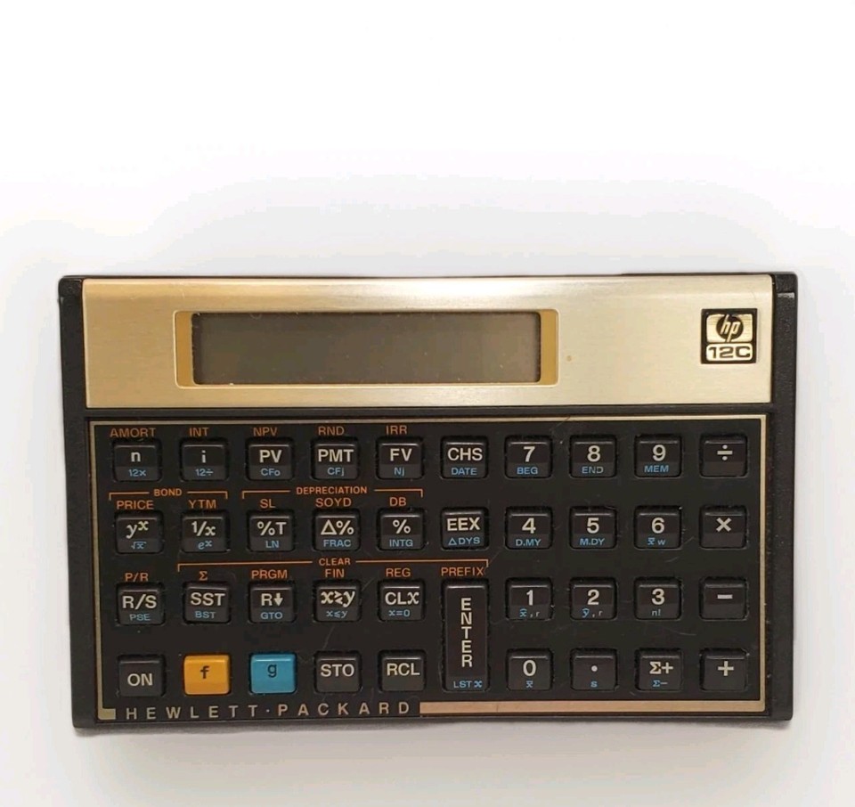 Vintage Hewlett-Packard HP 12C Financial Calculator Gold w/ Original ...