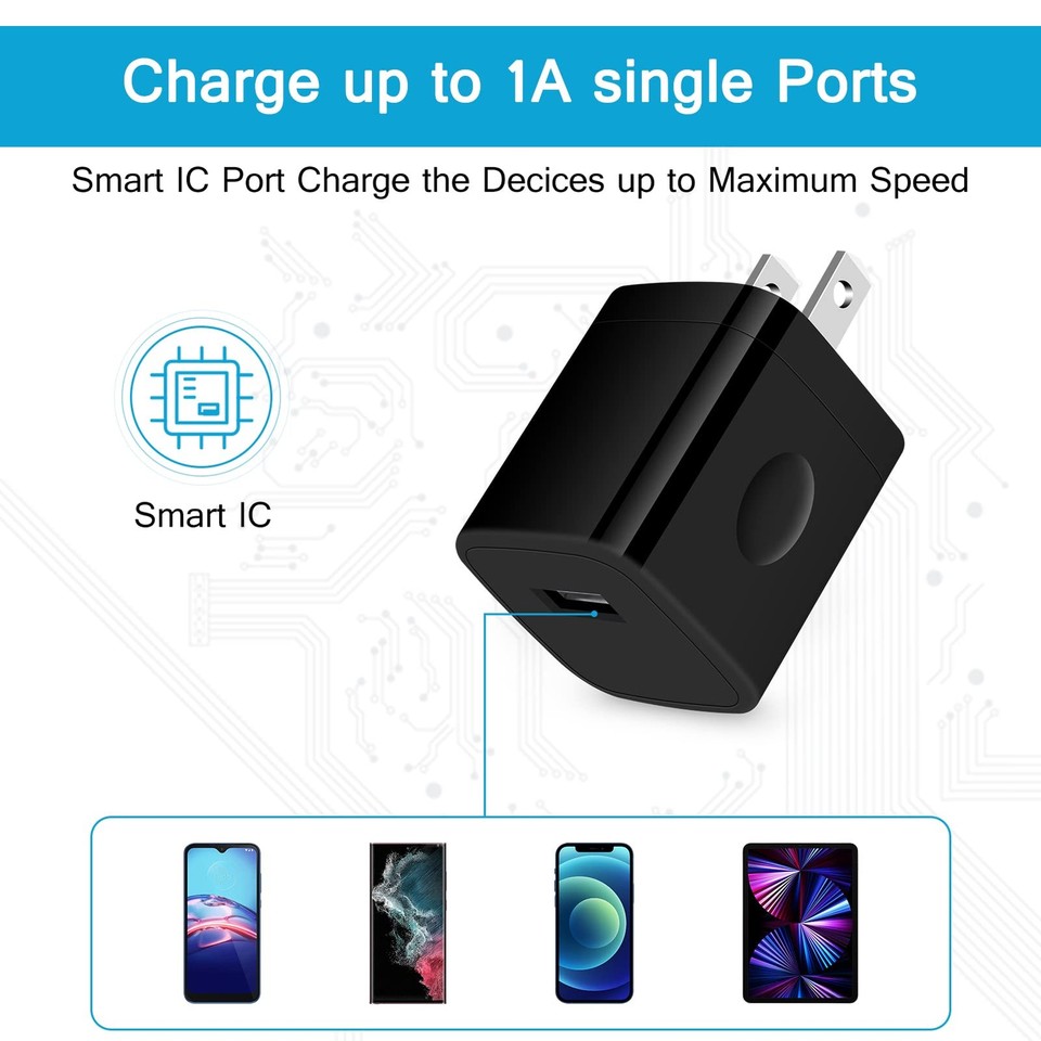 USB Charger Block Black,5V 1A Single Port Wall Cube Fast Charging Brick ...