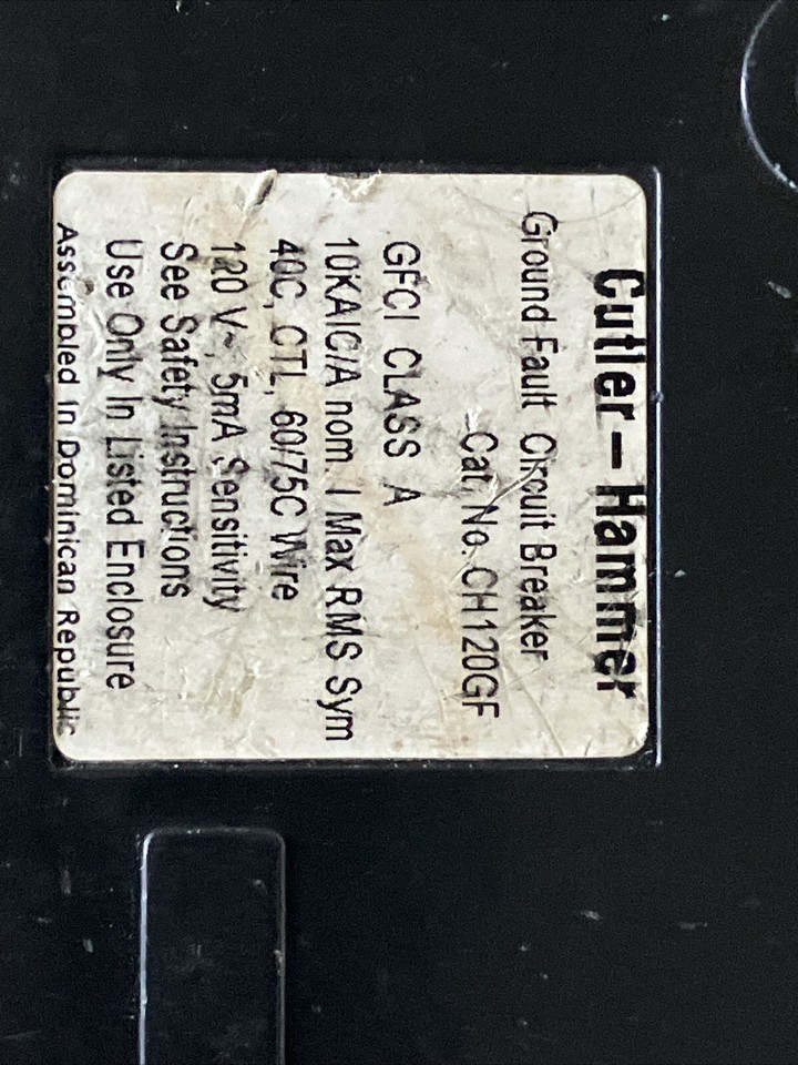Cutler Hammer Eaton CH120GF 1P 20A 120V Circuit Breaker CH120GFCS White ...