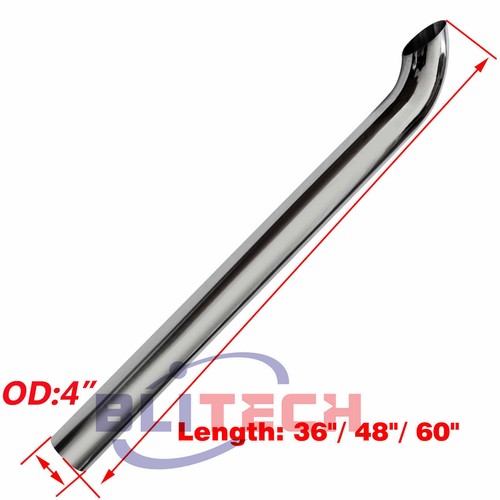 Chrome 4 Inch 4"OD Curved Stack Pipe Truck 36" 48" 60" Length Exhaust ...