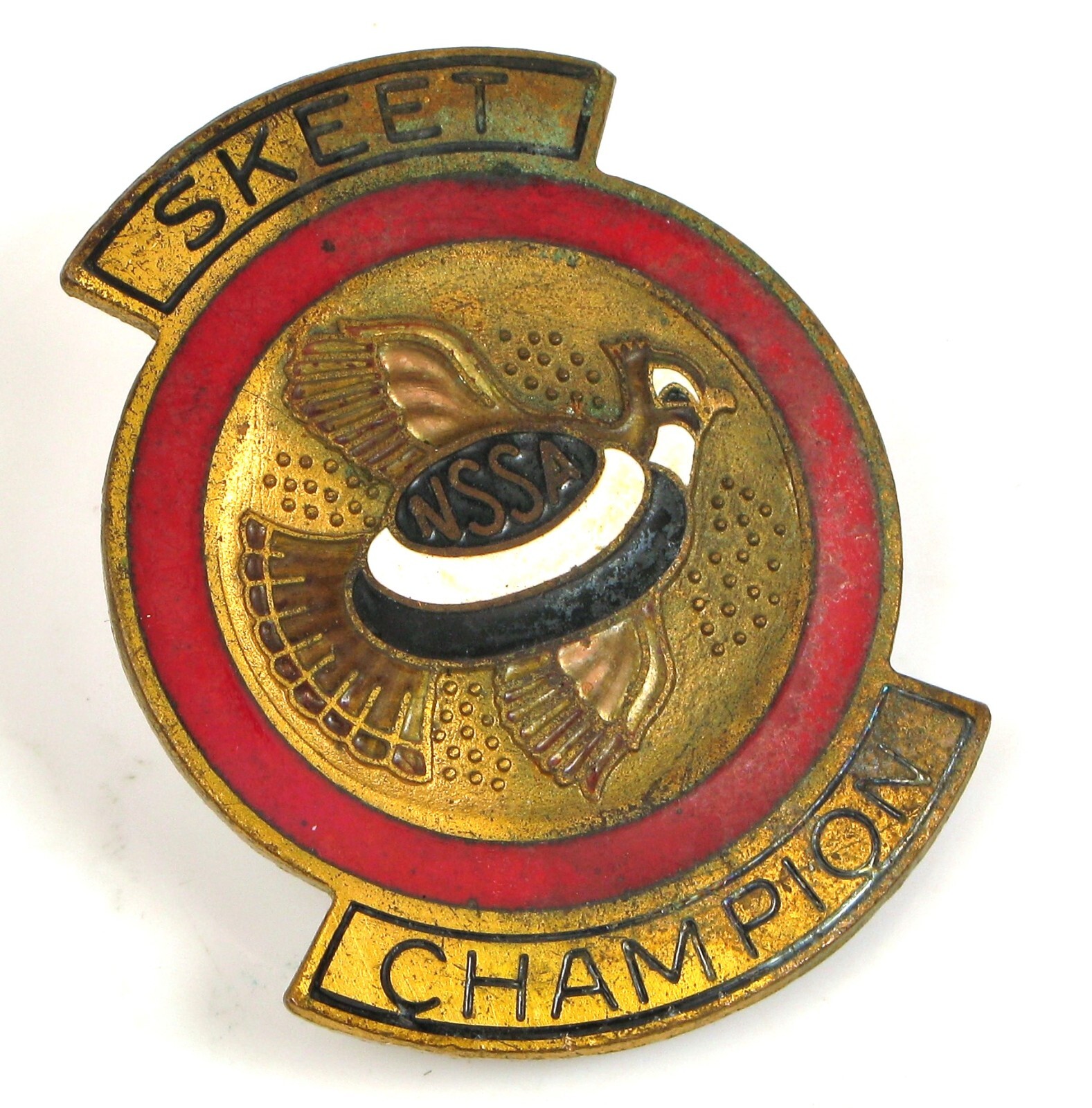 ANTIQUE SIGNED MEYER GOLD FILLED ENAMEL SKEET CHAMPION NSSA MEDAL BADGE ...