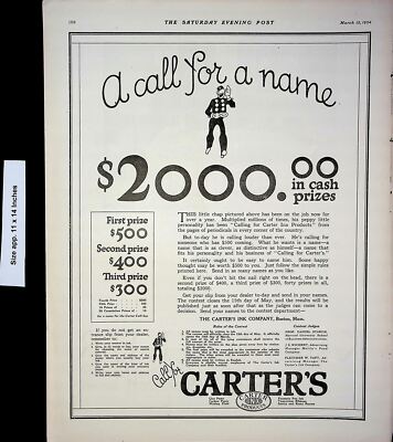 1924 Call for Carter's Ink Name Logo Contest Vintage Print Ad 4062 | eBay