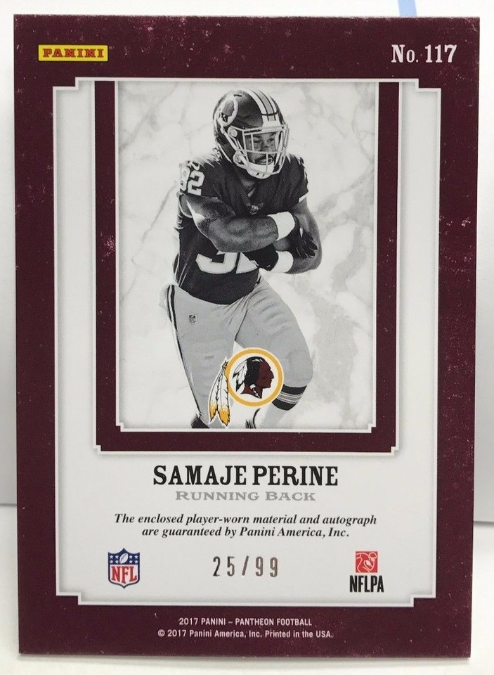 Samaje Perine 2017 Panini Pantheon Neophyte Calligr Jersey RC Autograph ...