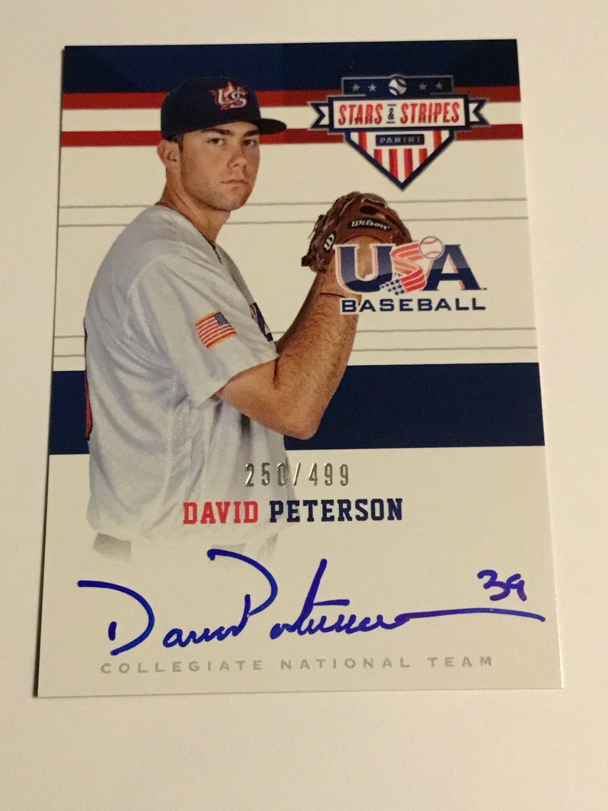 2017 USA Baseball Stars and Stripes Signatures David Peterson Auto 250/ ...