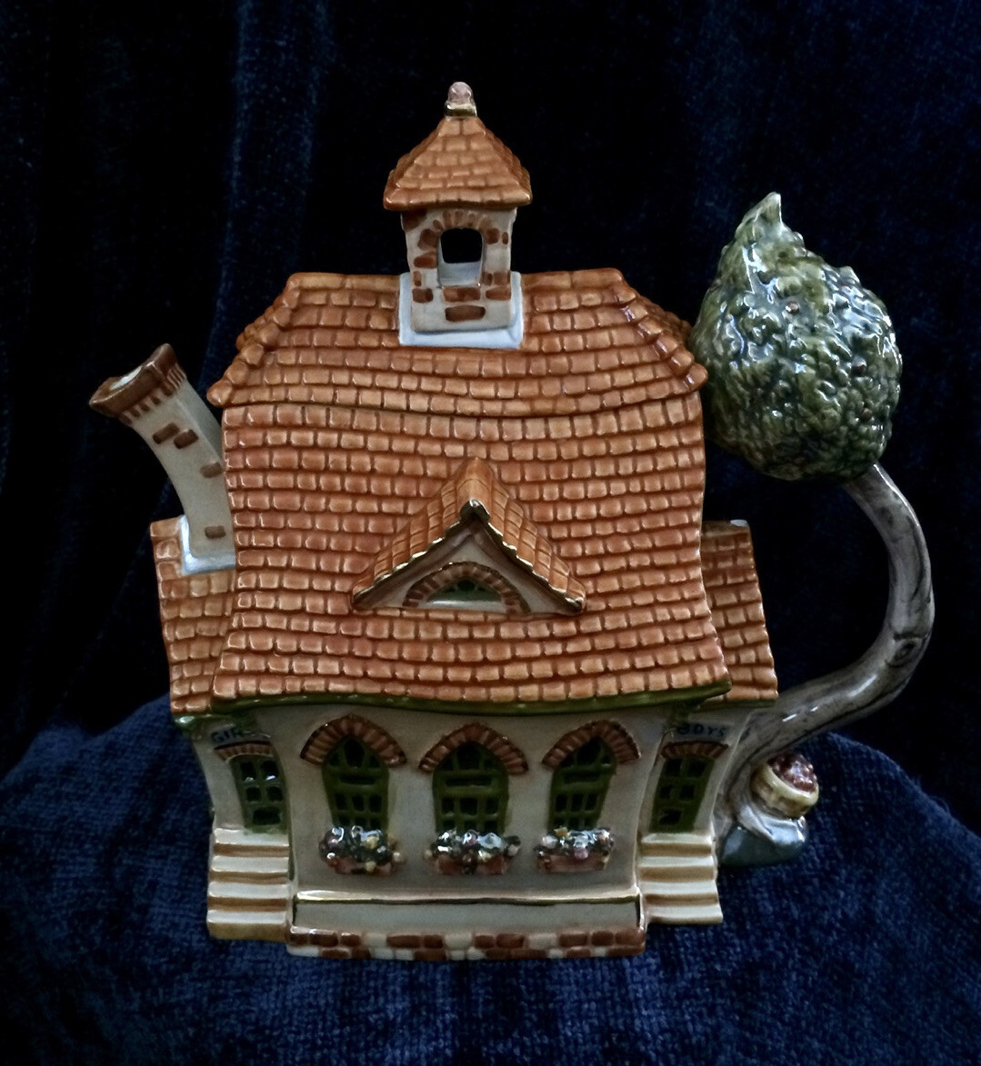 School House Shaped Teapot w/ Lid Beautiful Ceramic Cottage Two Story ...