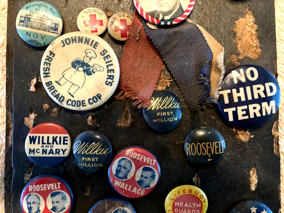 Vintage Rooosevelt/Wallace & No THird Term Political Buttons & others ...
