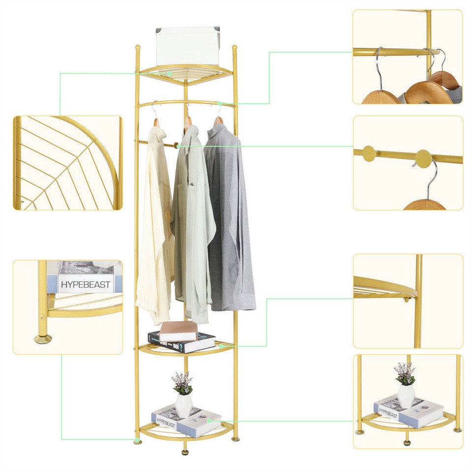 Heavy Duty Gold Hat Coat Rack Clothes Hanger Corner Hall Tree Stand ...