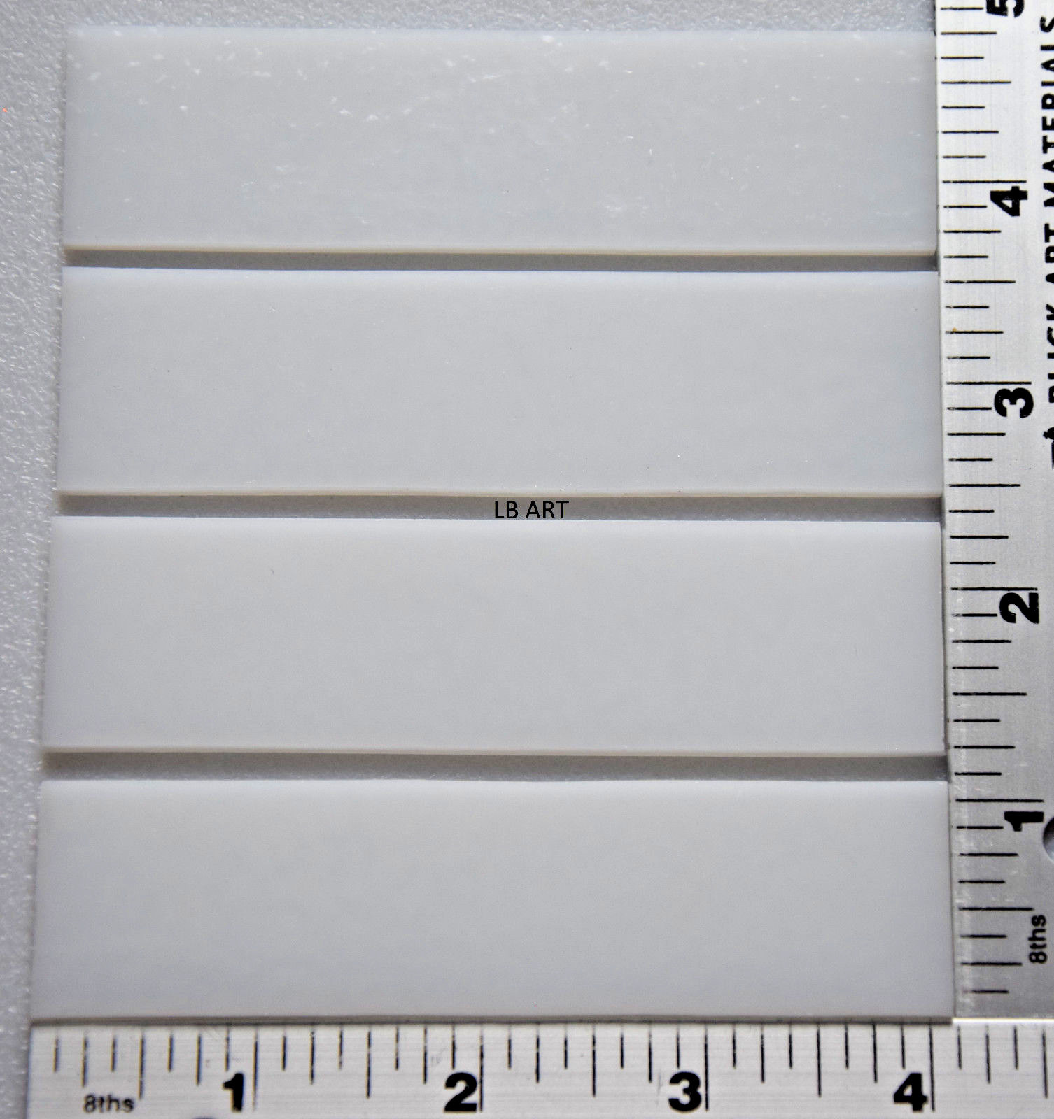 0113.30 -4 pcs -1"x 4" WHITE OPALESCENT BULLSEYE 3mm THICK GLASS STRIPS ...