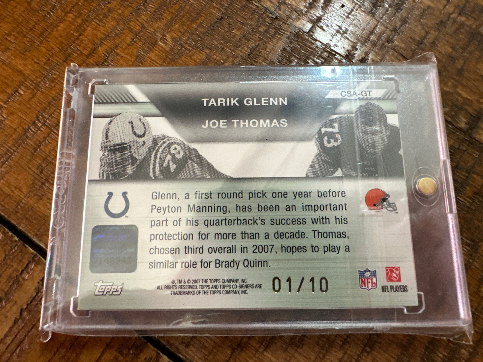 JOE THOMAS Rookie AUTO TARIK GLENN Dual Auto 2007 Topps Co-Signers SSP ...