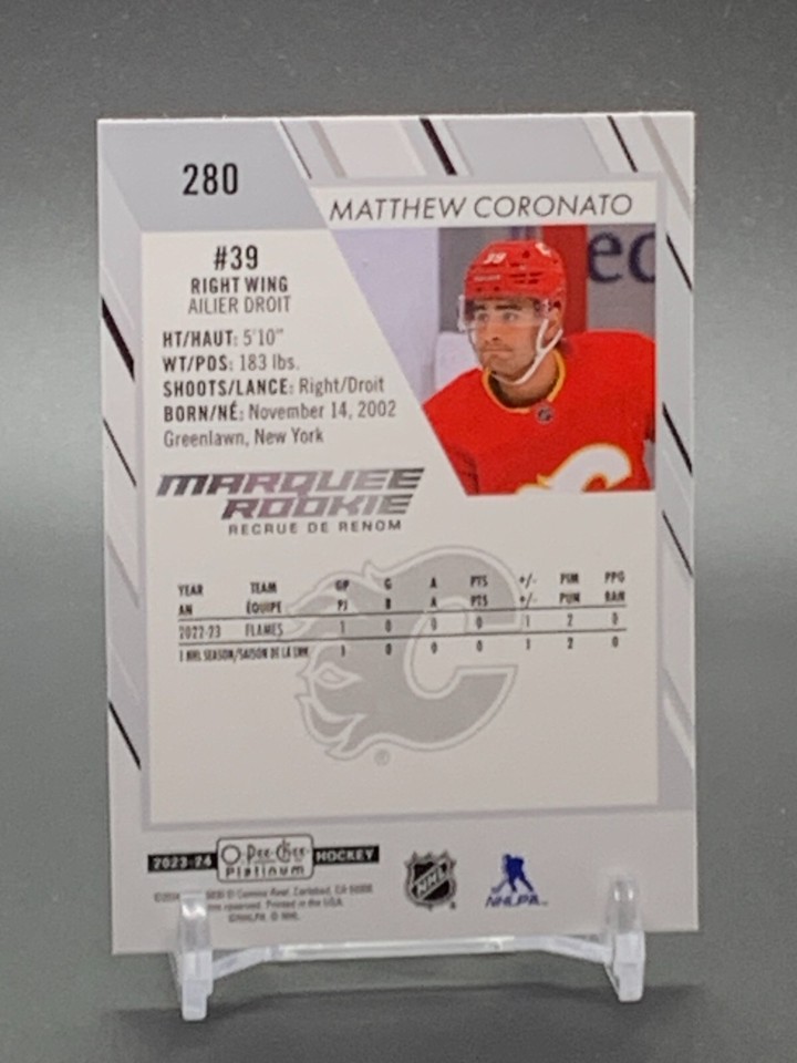 2023-24 OPC O-Pee-Chee Platinum Marquee Rookie #280 MATTHEW CORONATO ...