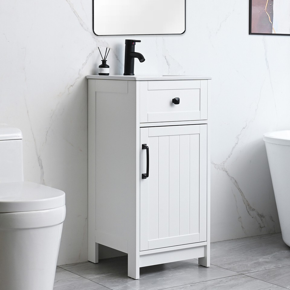 16" Small Bathroom Vanity with Sink Cabinet Set Ceramic Sink Faucet ...