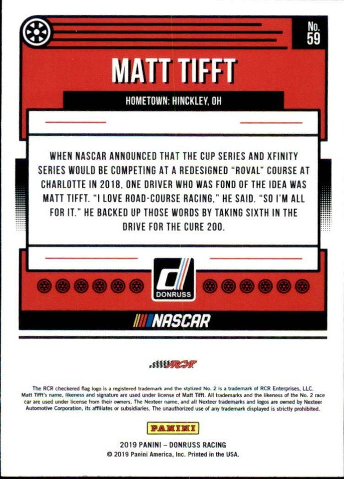 2019 Donruss Nascar Racing Base #59 Matt Tifft | eBay