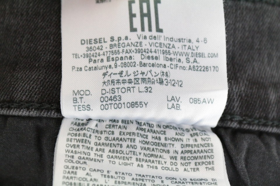 DIESEL D-Istort 085AW Men's Jeans W32/L32 Ripped Grey Super Skinny Fit ...