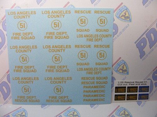 Rescue 51 Squad 51 Water Slide Decals for 1/24 1/25 Model Vehicles | eBay