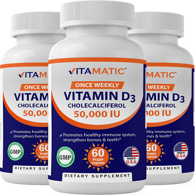 3 Pack - Vitamatic Vitamin D3 50,000 IU (as Cholecalciferol) 60 Veggie ...