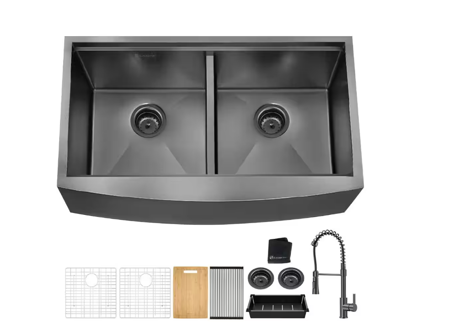 Glacier Bay Workstation Sink 36" Undermount Double Bowl w/ Spring Neck ...