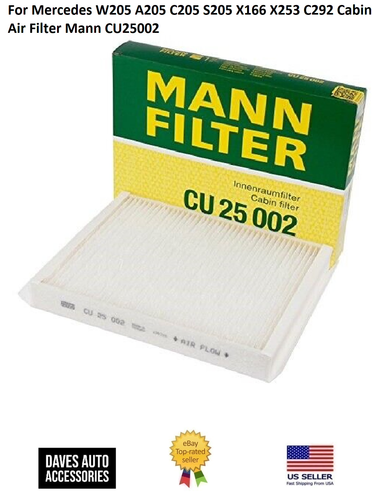 MANN Particulate Cabin Air Filter Kit #CU25002 For Mercedes-Benz W205 ...