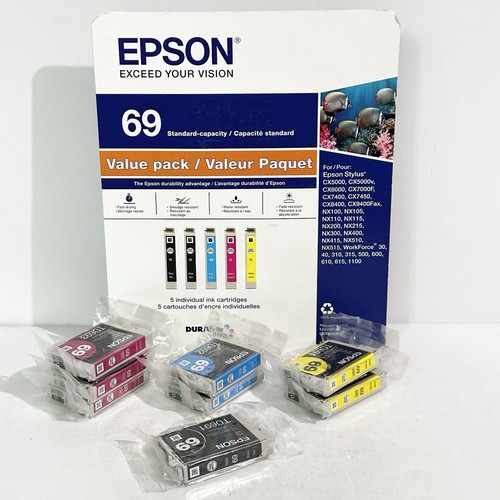 13 Genuine Epson 69 Black/Tri-Color Ink Cartridges/Sealed Value Pack ...