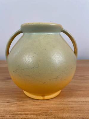 1930s RUMRILL RED WING ART POTTERY GREEN YELLOW GLAZE #302 ART DECO ...